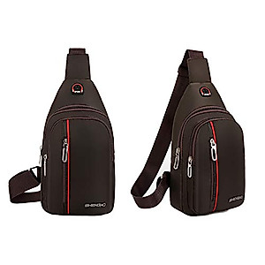 Small Sling Compact Crossbody Bag Chest Shoulder Travel Bag Casual Daypack for Men Women with Earphone Hole Water Resistant (Brown)