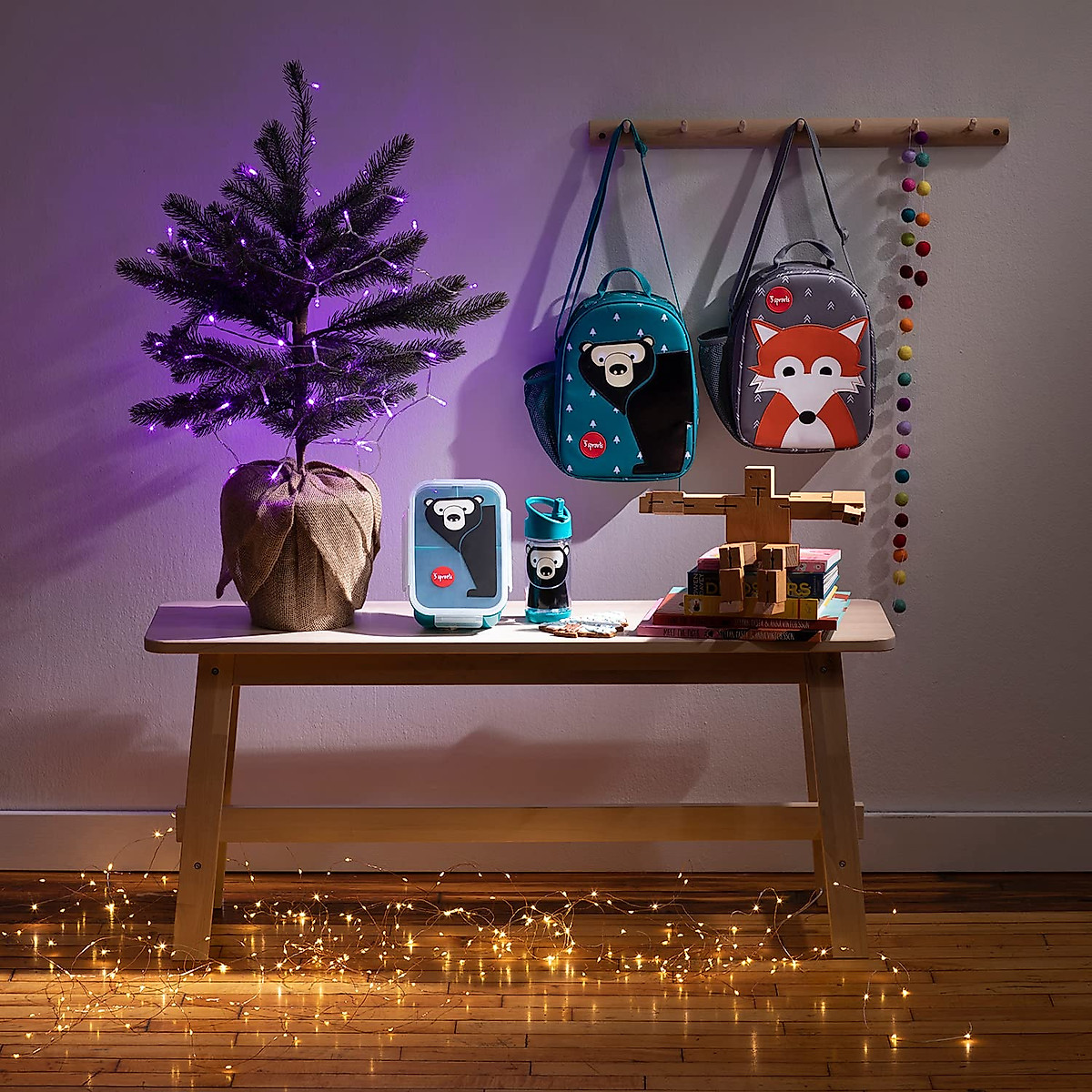 3 Sprouts Insulated Lunch Bag for Kids - Reusable Tote with Shoulder Strap, Handle and Pockets, Bear