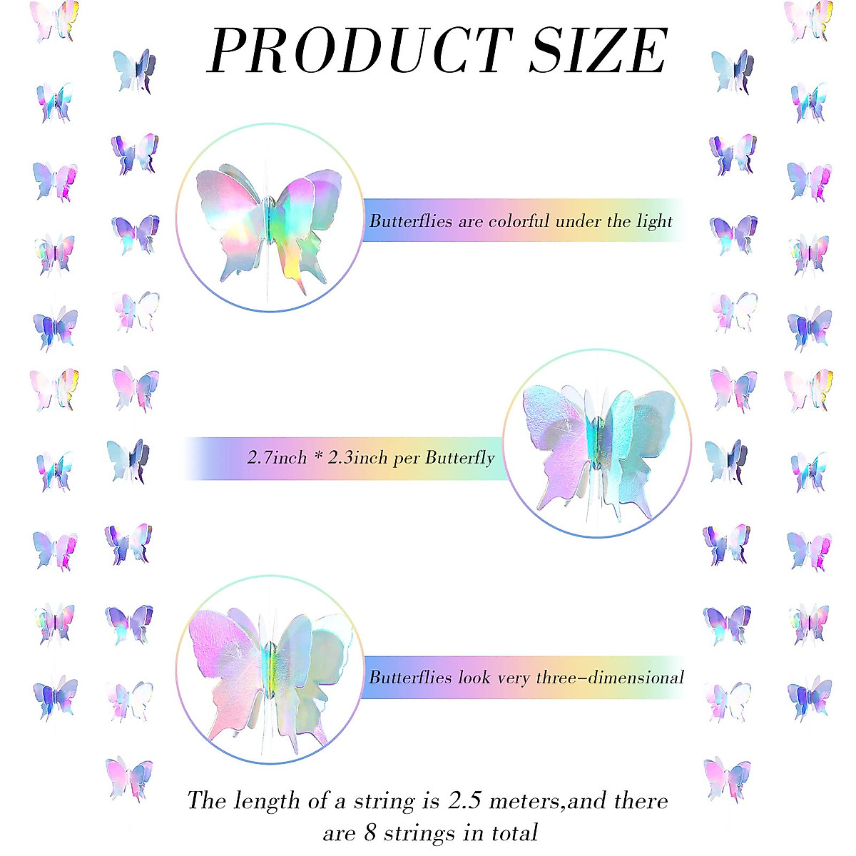3D Butterfly Hanging Garlands Butterfly Laser Paper Party Streamers Decoration for Wedding Home Party Birthday Decorations Butterfly Baby Shower Decorations (8 Pieces)