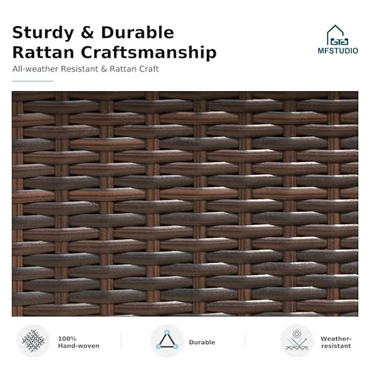 MFSTUDIO Patio PE Rattan Chairs Set of 2, Outdoor Patio Wicker Chairs - Metal Frame, Waterproof Cushions and Removable Covers, 350lbs