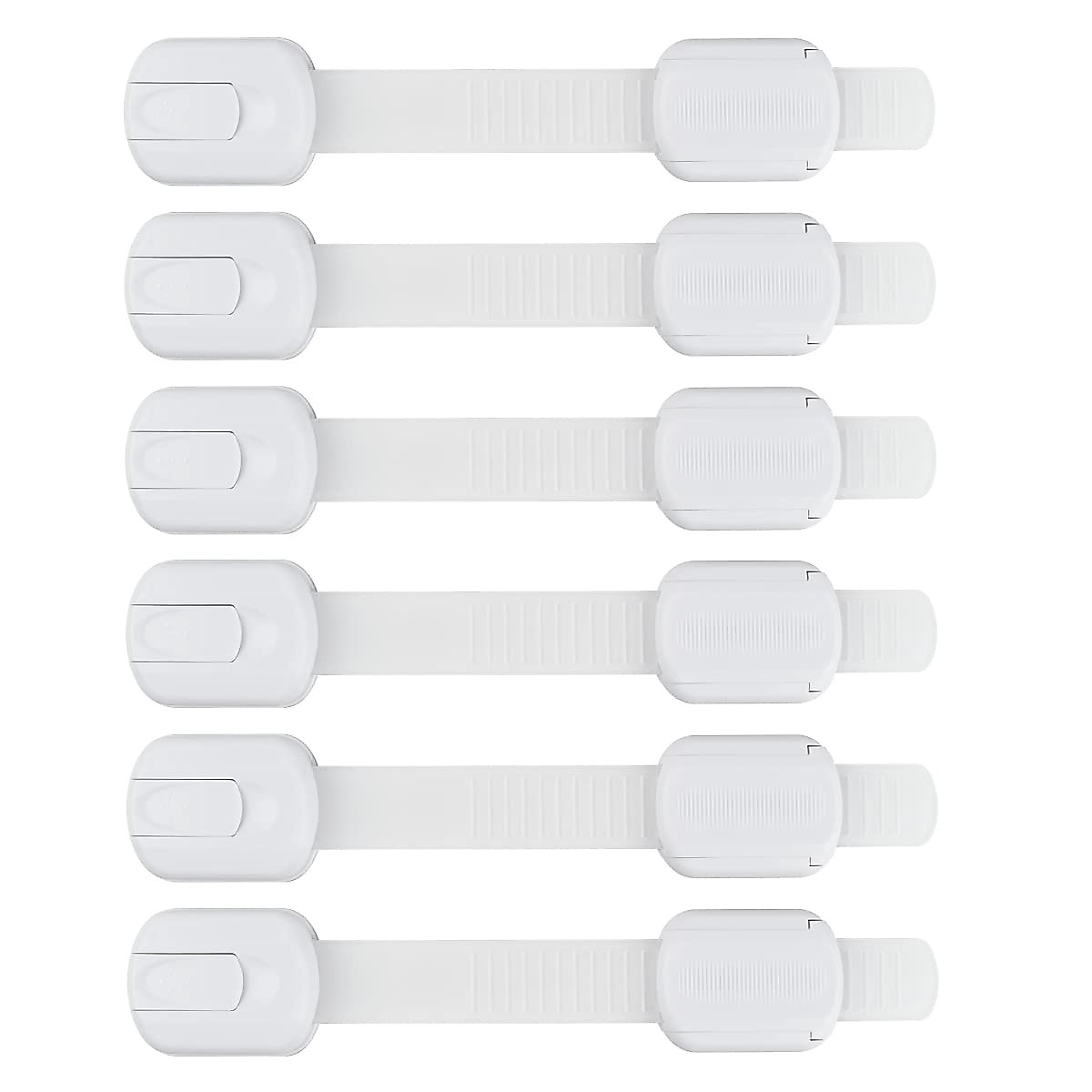 6 Pack Baby Safety Strap Locks Child Proof Locks with Adhesive Pads, Easy Installation, No Drilling, Adjustable Strap Latches for Drawers, Toilet, Fridge, Dishwasher (White)