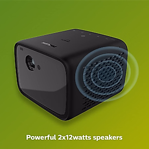 Philips PicoPix MaxTV, Native 1080p HDR10, Portable Outdoor & Indoor Projector, Android TV, LED DLP, 4h Battery Life, HDMI, USB-C, Booming Sound