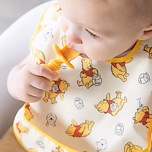 Bumkins Disney Baby Utensils Set, Chewtensils Silicone Spoons for Dipping, Self-Feeding, Baby Led Weaning, Trainer Learning First Stage Stage Eating, Fork and Spoon, Babies 6 Months, Winnie the Pooh