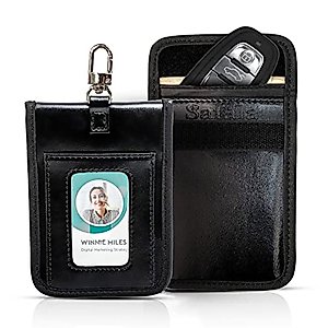 SAFALA Faraday Bags for Key Fob - 2 Pack PU Leather KeyFob RFID Signal Blocking Bag Faraday Cage Protector Anti-Theft Pouch with ID Card Holder