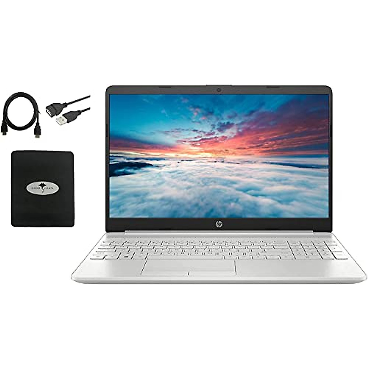 HP 2023 15.6 HD Laptop for Business and Student, AMD Ryzen 3 3250U(Up to 3.5GHz), 16GB RAM, 1TB HDD+256GB SSD, Ethernet, WiFi, Fast Charge, HDMI, w/Ghost Manta Accessories, Natural Silver