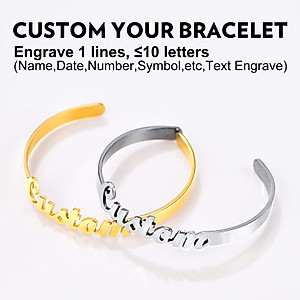 Bandmax Customized Name Hollow Bangle Bracelet Personalized Name Cuff Bracelet Stainless Steel Bracelet Custom Any Name Jewelry Custom Gift for Women Birthday Gift