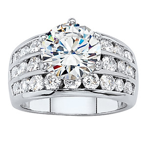 PalmBeach Platinum-Plated Round Cubic Zirconia Channel Set Ring Sizes 6-10 Size 6