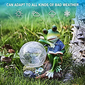 FANOAULEA Garden Frog Statues Outdoor Decorations with Solar Light, Frogs Garden Decor Solar Frog Figurines Lights Waterproof Decoration for Yard Patio Garden Lawn