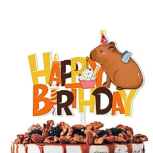 Brown Glitter Happy Birthday Cake Topper Pet Capybara Theme Decor Supplies Baby Shower Boys Girls Happy Birthday Party Decorations