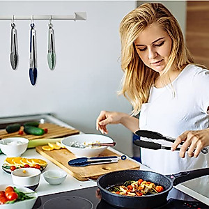 EEKEDO Kitchen Tongs, Stainless Steel Silicone Tongs for Cooking 600ºF High Heat-Resistant BBQ Grilling Locking Tongs, Set of 2-9" and 12"