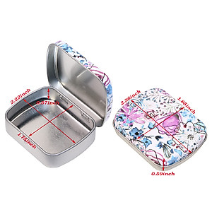Mini Skater Small Metal Portable Storage Box, Mini Rectangle Empty Hinged Tins with Lid, Home Organizer for Drawing Pin, Pills, Candies, Earring and Jewelry Craft, 4Pcs (Floral)