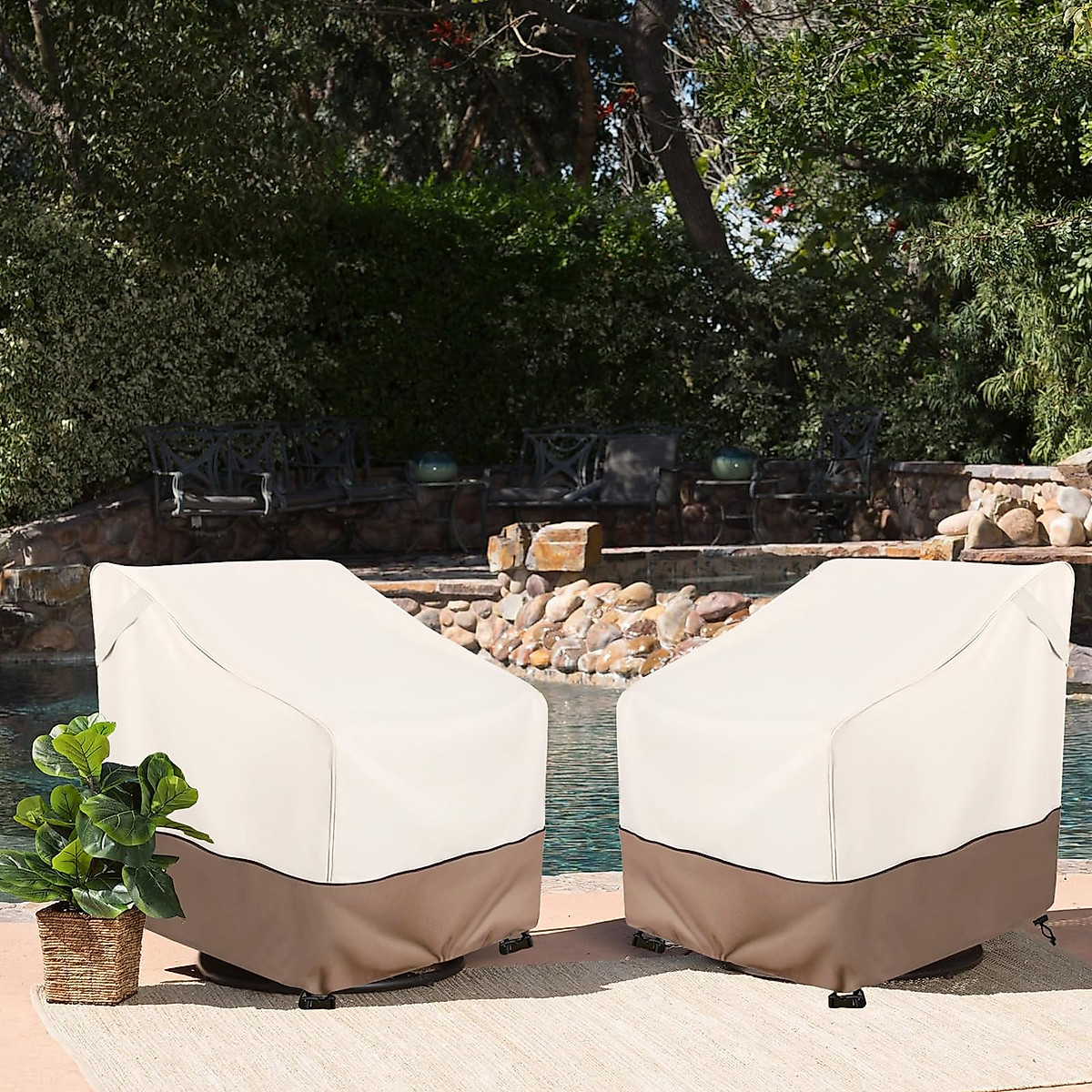 okcool Outdoor Swivel Chair Cover 2 Pack,Outdoor Furniture Patio Chair Covers Waterproof Clearance,(35" W x 37" D x 38.5" H) Outdoor Lawn Patio Furniture Covers,Beige & Brown