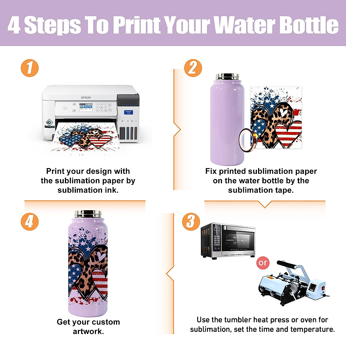 FECBK 4 Pack Sublimation Water Bottle Blanks 25 oz Sublimation Sports Water Bottles with Lid and Portable Rope Stainless Steel Insulated Sublimation Tumbler Blanks Flask for Sports Travel Gym, Purple