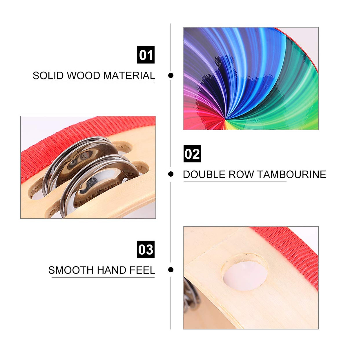 8 Inch Double Row Tambourine Fashionable Beating Drum for Adult and Children (Rainbow Color)