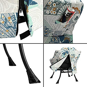 HollyHOME Modern Cotton Fiber Fabric Lazy Chair, Accent Contemporary Lounge Chair, Single Steel Frame Leisure Sofa Chair with Armrests and A Side Pocket, Thick Padded Back, Fan Print