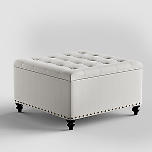 HUIMO Square Storage Ottoman,Ottoman Coffee Table with Storage,Oversized Ottoman,Tufted Storage Ottoman for Living Room (Beige)