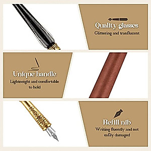 Hethrone Quill Pen - Feather Pen Glass Pen Wooden Dip Pen Calligraphy Pen Set with Ink