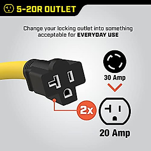 Champion 3-Foot 30-Amp 125/250-Volt Generator Y-Adapter (L14-30P to two 5-20R)