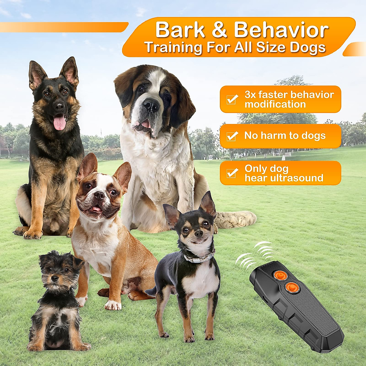 NOUGAT Dog Barking Control Devices, Anti Barking Device with 3 Training Deterrent Modes, Barking Control 25FT Ultrasonic Dog Bark Deterrent, Rechargeable Dog Training & Behavior Aids with LED