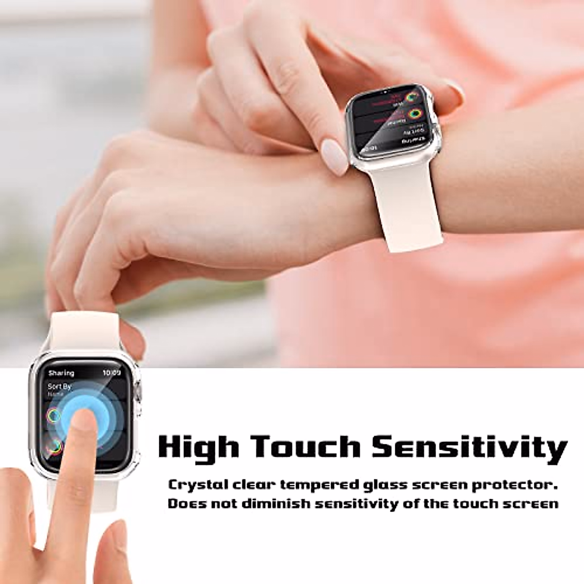 2 Pack Hard PC Case for Apple Watch Series 9 Series 8/7 45mm Screen Protector, EWUONU Tempered Glass Film Hard Bumper Anti-Scratch HD Ultra-Thin Protective Cover for iWatch Series 9/8/7 45mm, Clear