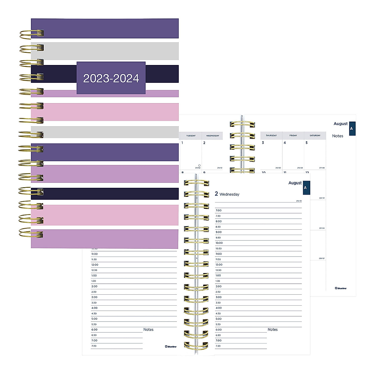 Blueline Essential Academic Daily/Monthly Planner, August 2023 to July 2024, Gold Twin-Wire Binding, Poly Cover, 8" x 5", Geo Design, Stripes (CA214PH.03-24)