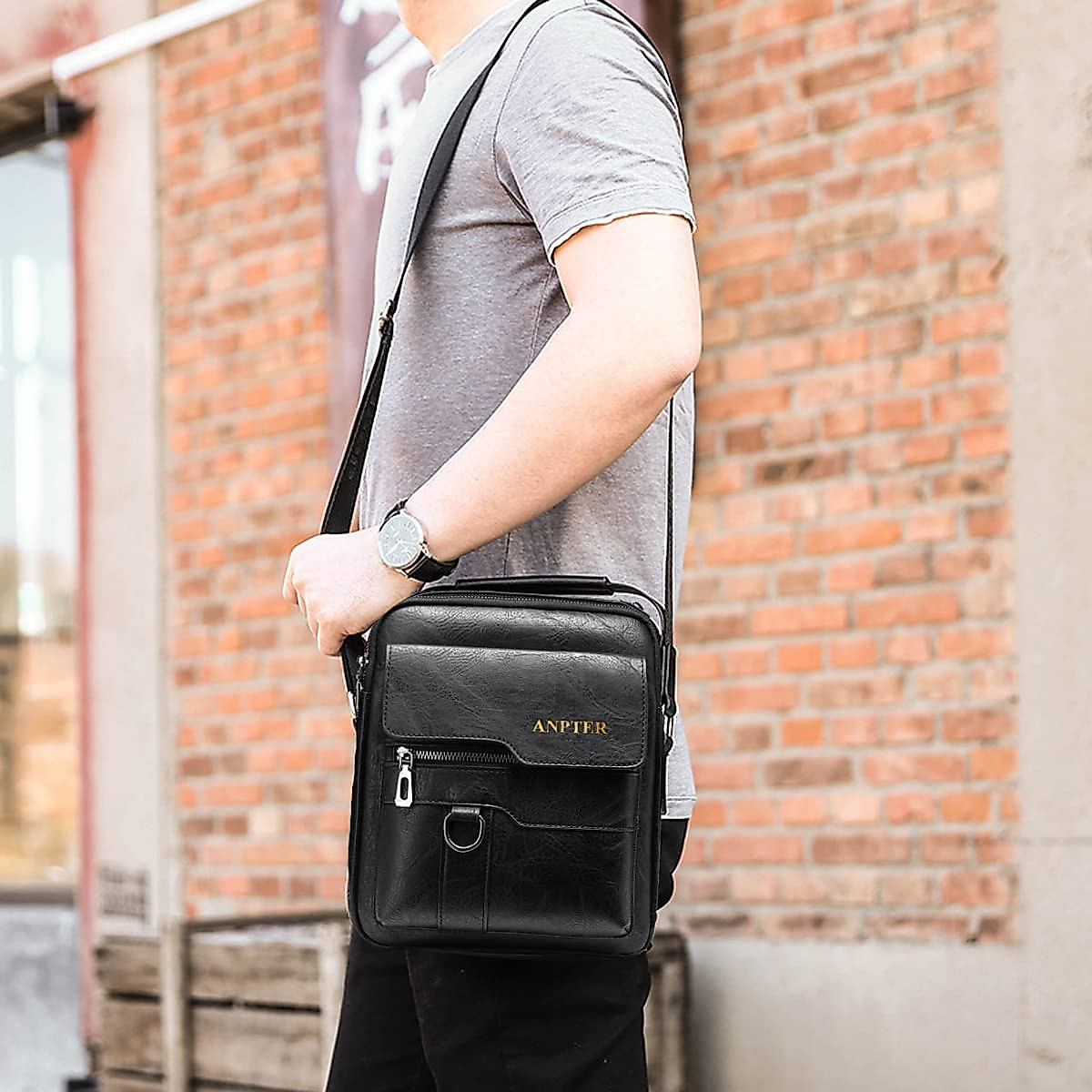 Messenger Bag for Men Crossbody Shoulder Purse Small Vintage PU Leather Satchel Pouch Side Crossover Handbag (Men Messenger Bag for Black)