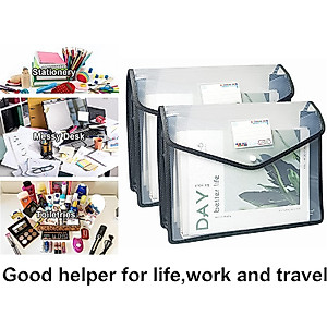 YoeeJob Plastic File Folders Legal Size Expandable Document Folder with Snap Button Closure, B4 Expanding File Wallet Envelopes Pouch with Label Pocket, 2 Packs, Black