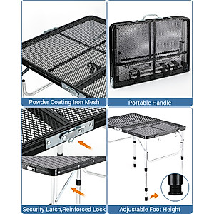Sportneer Grill Table for Outside, 3ft(L) x 2ft(W) Height Adjustable Camping Table Lightweight Aluminum Folding Portable Metal Folding Outdoor Grill Table for Camping Cooking BBQ RV Picnic (Black)