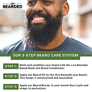 Live Bearded 3-Step Beard Grooming Kit - Wash, Oil and Butter - Made in the USA - All-Natural Ingredients with Shea, Jojoba - Growth Support | Straight Up Unscented - Fragrance-Free