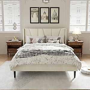 HAOARA Queen Size Bed Frame with Headboard, Velvet Upholstered Platform Bed Frames, Contemporary Mattress Foundation, Noise Free, No Box Spring Needed, Easy Assembly, Beige