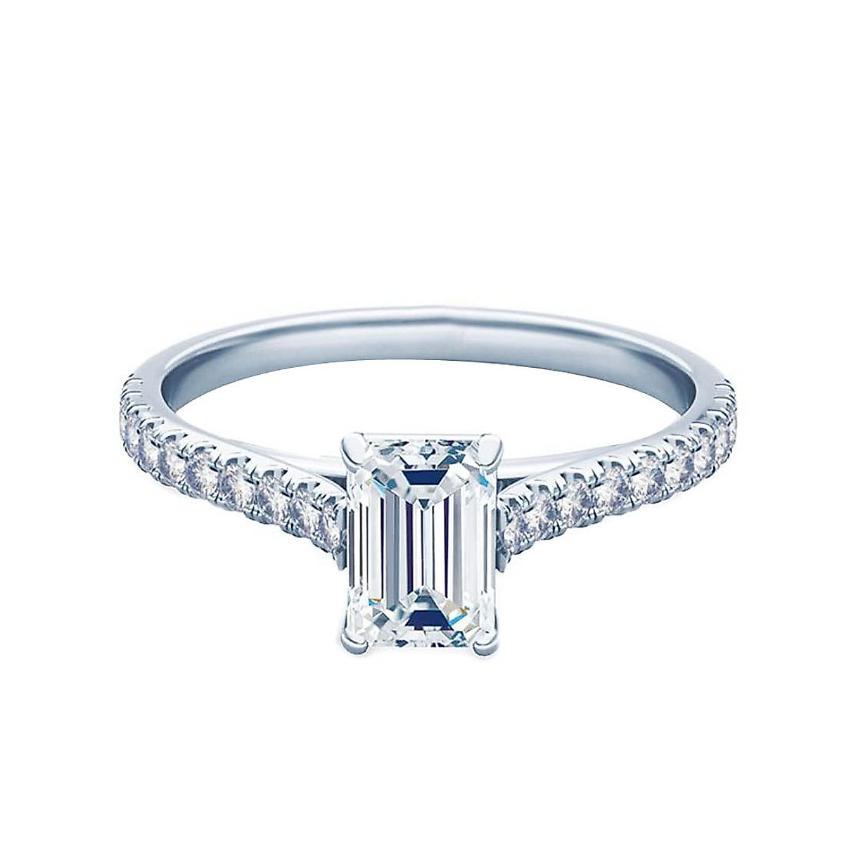 1.40 TCW Emerald Cut Moissanite Solitaire With accents Engagement Bridal Ring For Women In 10KT Solid Gold In Prong Setting For Wedding Anniversary ( Center 1 CT, Clarity VVS1-VVS2 , Color D-E,7)