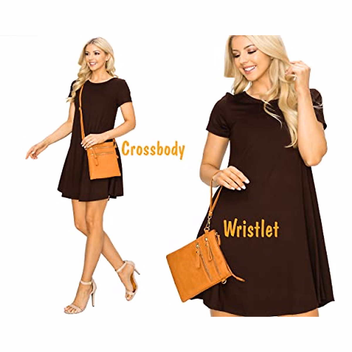 Solene Women's Faux Leather Organizer Multi Zipper Pockets Handbag With Detachable Wristlet Crossbody Bag-WU002(Royal Blue)