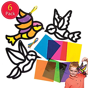 Baker Ross AW299 Bird Stained Glass Decorations - Pack of 6, Spring Themed Craft Kits for Kids to Decorate and Display
