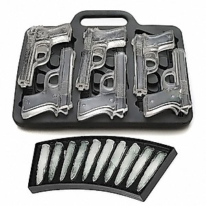 MoldFun 2-Pack Handgun and Bullet Ice Cube Trays Set - Cool TPR Pistol and AK47 Bullet Maker Molds for Whiskey Cocktails Ice Cubes, Chocolates, Jello Shots