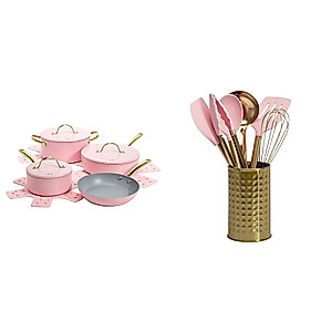 Paris Hilton 10-Piece Pink Cookware Set + 7-Piece Pink Kitchen Tool Set
