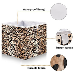 Kigai Foldable Storage Bins Cube,Leopard Print Closet Storage Baskets for Shelves Storage Box Open Storage Bins or Nursery Shelf, Closet, Office 11x11x11in