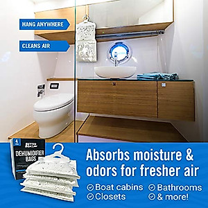 4 Packs Moisture Absorbers Boat Dehumidifier Moisture Absorber Hanging Bags and Charcoal to Get Rid of Smell & Remove Damp Musty Humidity Smell | Unscented Dry Basement Closet Home Car RV or Boating