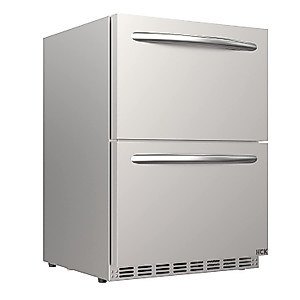 HCK 24 inch Dual Zone Refrigerator, Weather Proof Design Indoor and Outdoor Under Counter Drawer Built-in Beverage and Wine Fridge for Home and Commercial Use, Stainless Steel