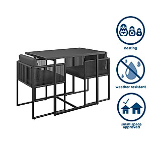 COSCO CoscoProducts Modern Nesting Outdoor Bistro Resin Weave and Fabric Cushions, 3-Piece Set, Dark Gray