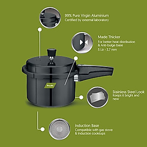 Preethi Hard Anodized Induction Base Outer Lid Pressure Cooker 5 Litres