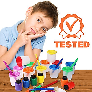 J MARK 43 Piece Toddler Painting Set – Spill Proof Paint Cups for Kids, Washable Kids Paint, Painting Tools, Kids and Toddler Paint Set with Art Smock and More