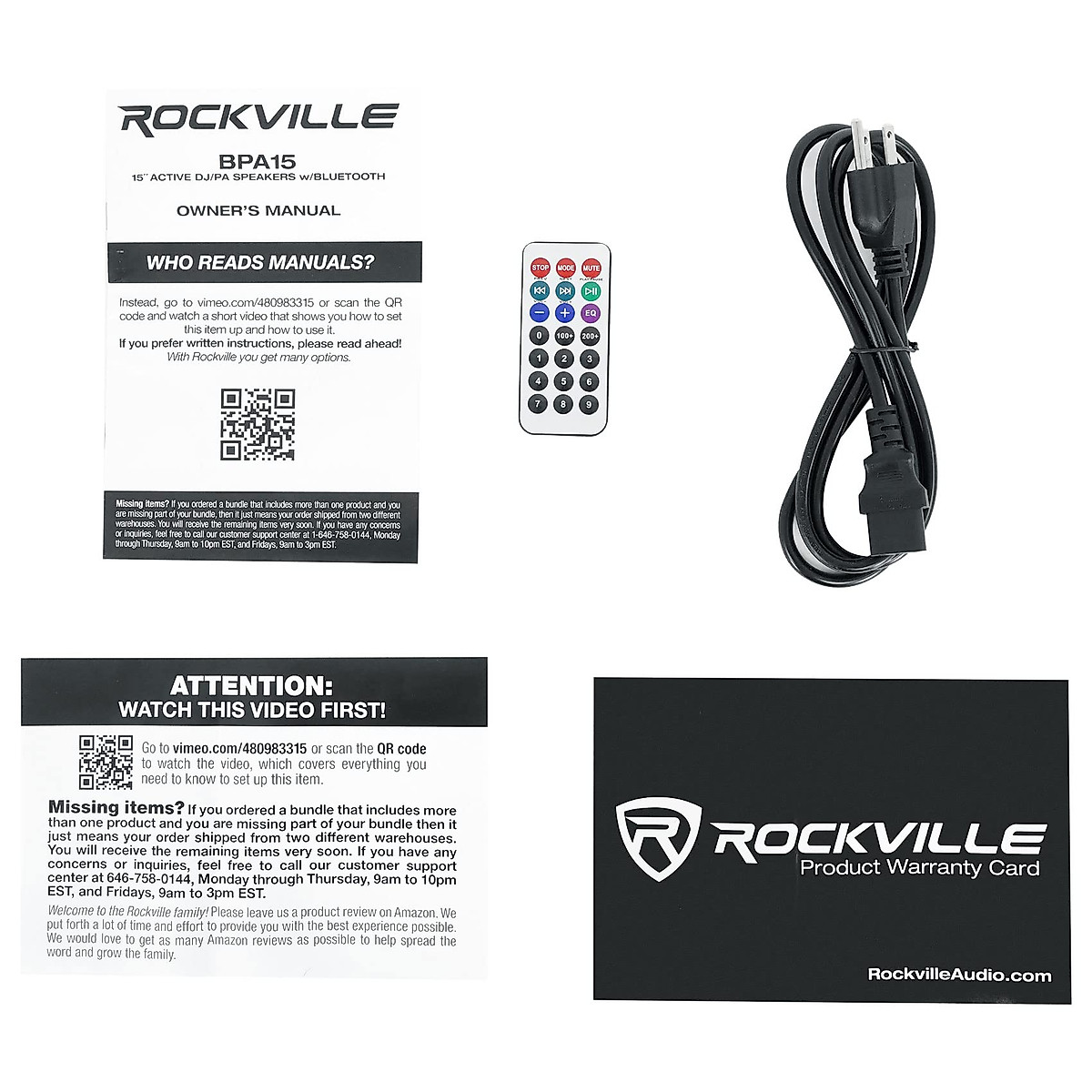 Rockville (2) BPA15 15" Professional Powered 800 Watt DJ PA Speakers w Bluetooth