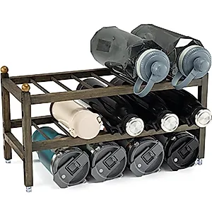 Yangbaga Adjustable Bamboo Water Bottle Organizer , Kitchen Pantry Water Bottle Storage Rack for Cabinets, Home Cup and Wine Bottle Holder Shelf Organizers, 3 Pack 8-Slot, Hold 24 Bottles