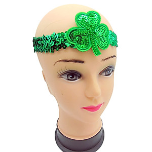 St Patrick's Shamrock Headbands Green Sequin Hair Band Glitter Clover Head Wear for Women Ladies Girls Paddy's Day Party Accessory Pack, Set of 2
