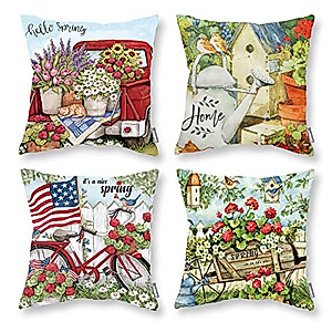 ONWAY Spring Throw Pillow Covers 18x18 Set of 4 Outdoor Floral Pillow Covers for Home Couch Sofa and Patio