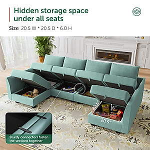 HONBAY Convertible Modular Sectional Sofa U Shaped Modular Couch with Storage Seat Modular Sofa Sectional Couch with Chaise, Aqua Blue
