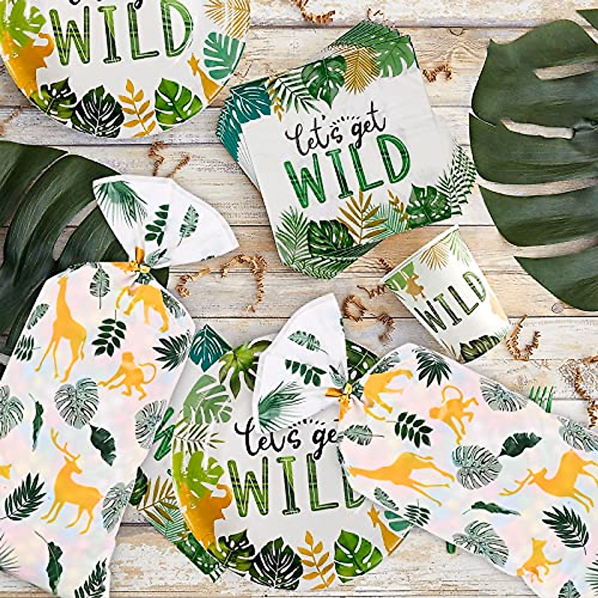 Lecpeting 100 Pcs Jungle Animal Treat Bags Safari Animal Cellophane Candy Bags Jungle Plastic Goodie Storage Bags Safari Party Favor Bags with Twist Ties for Safari Theme Birthday Party Supplies