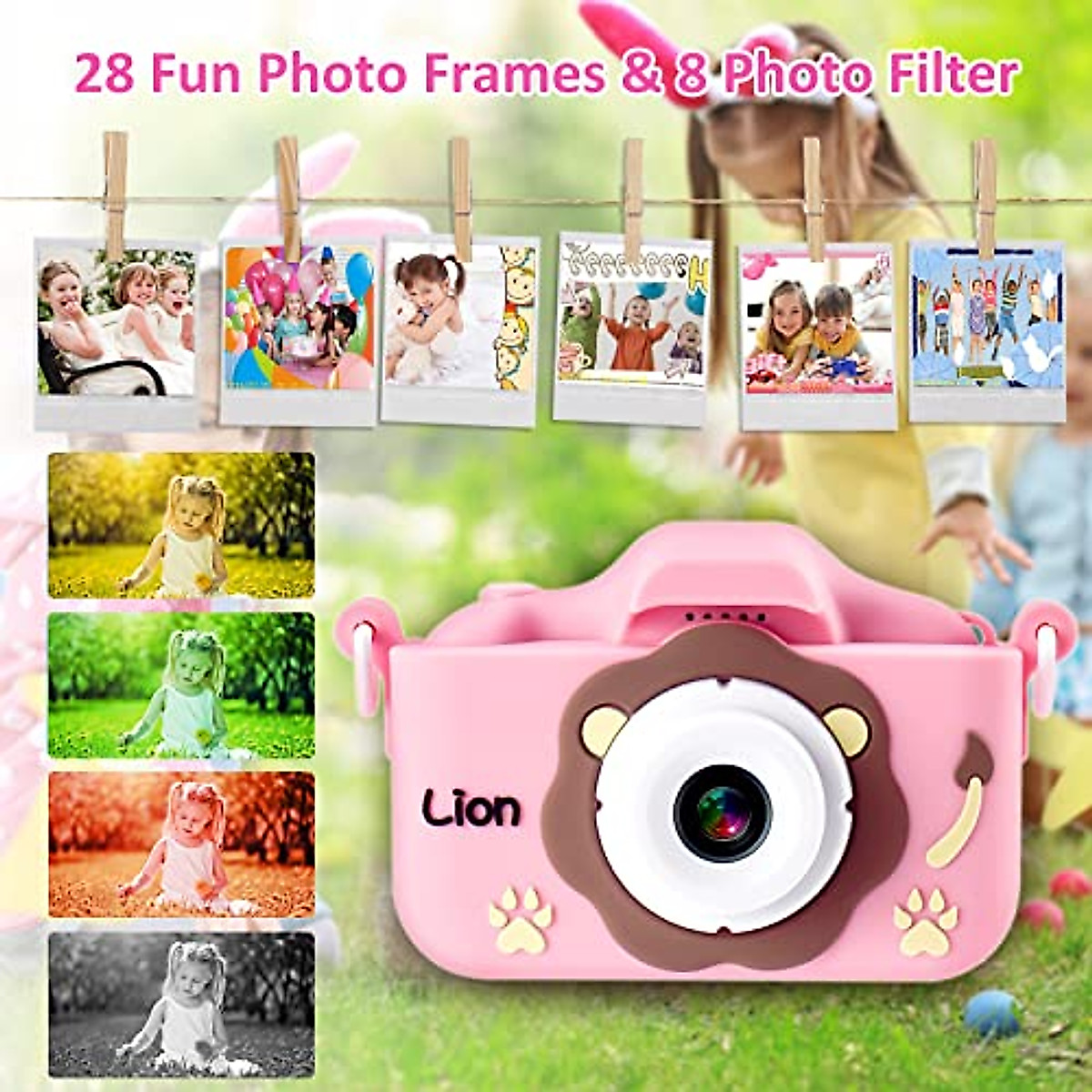 Kids Camera, 2023 Upgrade HD Selfie Kids Digital Camera, Birthday Toys for Girls Boys Age 3-12, Toddler Camera, Camera for Kid with 32GB SD Card, Toys for 3 4 5 6 7 8 Girls Boys (Pink)