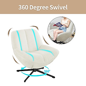 Art Leon Modern Swivel Accent Chair, Fabric upholstered Lounge Chair, Single Sofa Chair with Metal Legs, Comfy Reading Chair for Living Room Bedroom, Off White