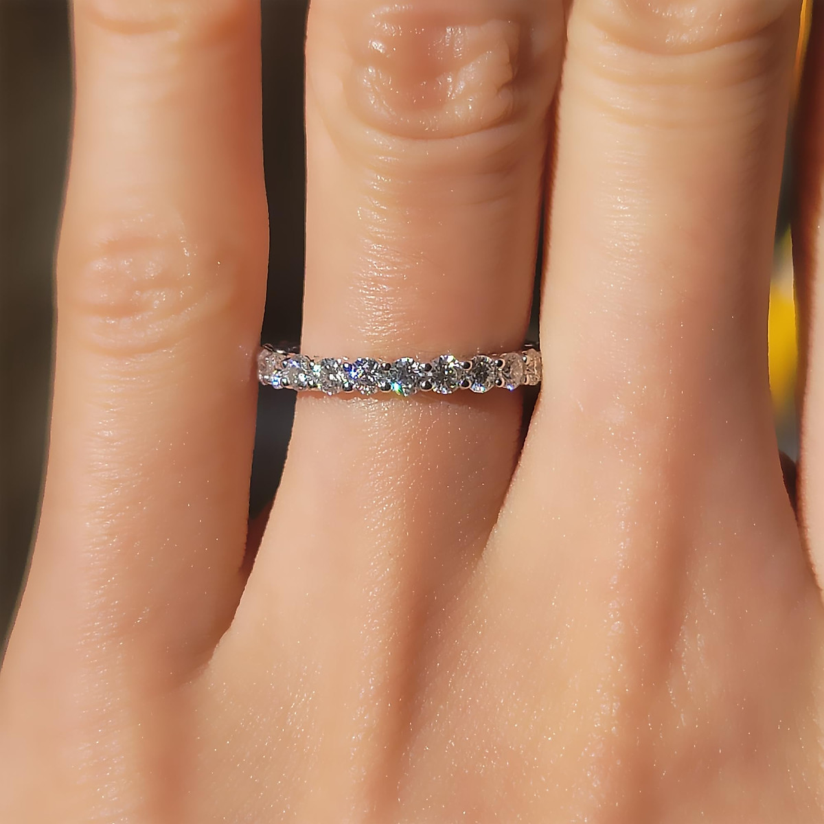 DovEggs Solid 10K White Gold 1.6CTW 2.5mm G-H Color Moissanite Full Eternity Engagement Rings Wedding Ring Anniversary Band for Women Promise Ring for Her（6.5）